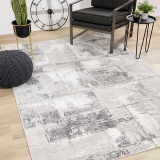 Alpine Rug Co. Washable White/Grey Abstract Area Rug - Bed Bath ...