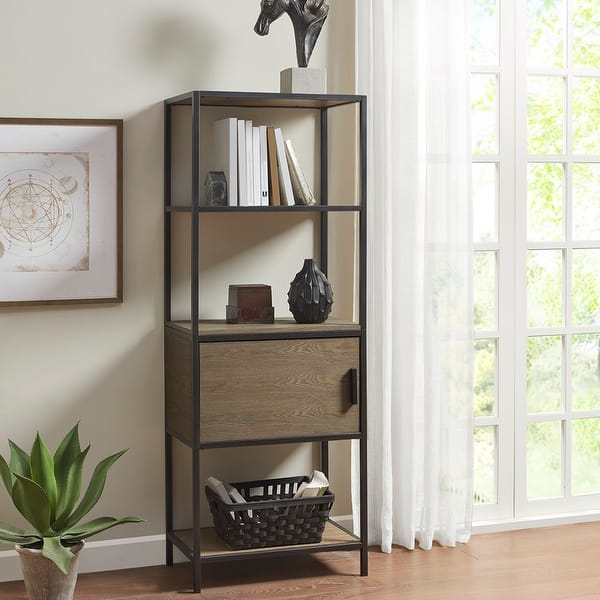 Rectangle 4-Tier Open Back Bookshelves Single Door Display Cabinet ...