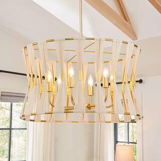 6-light Modern Boho Hand-wrapped Woven Chandelier Natural Ivory Rope ...