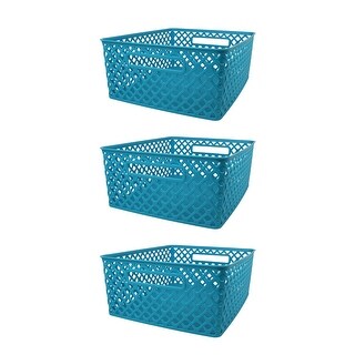 Romanoff Woven Basket, Medium, Turquoise, Pack of 3 - Bed Bath & Beyond ...