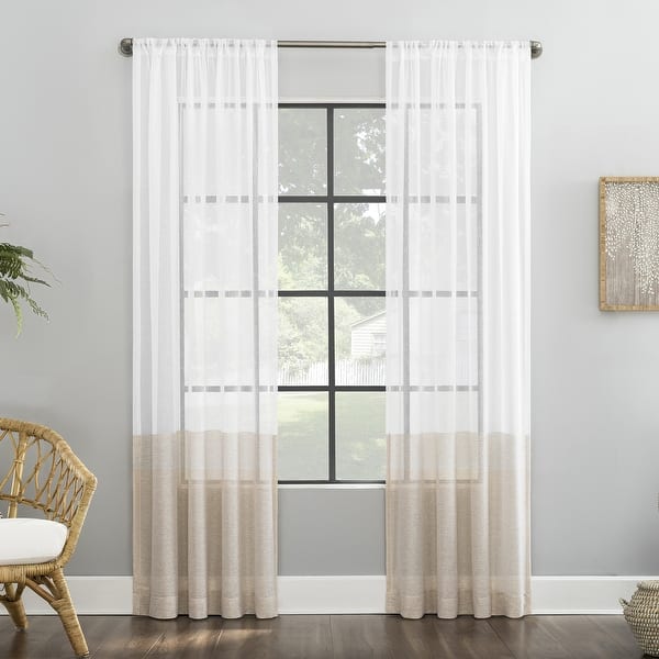 Clean Window Color Block Accent Anti-Dust Sheer Curtain Panel, Single ...
