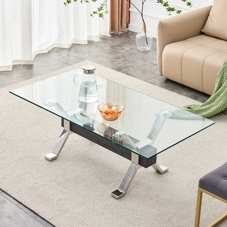 Tea table.Dining Table.Tempered Glass Coffee Table with Plating Metal ...