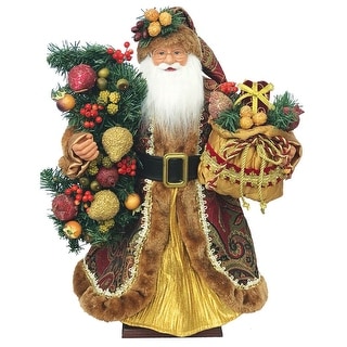 20.5" Autumn Harvest Santa Christmas Figure with Tree Burlap Bag - Bed ...