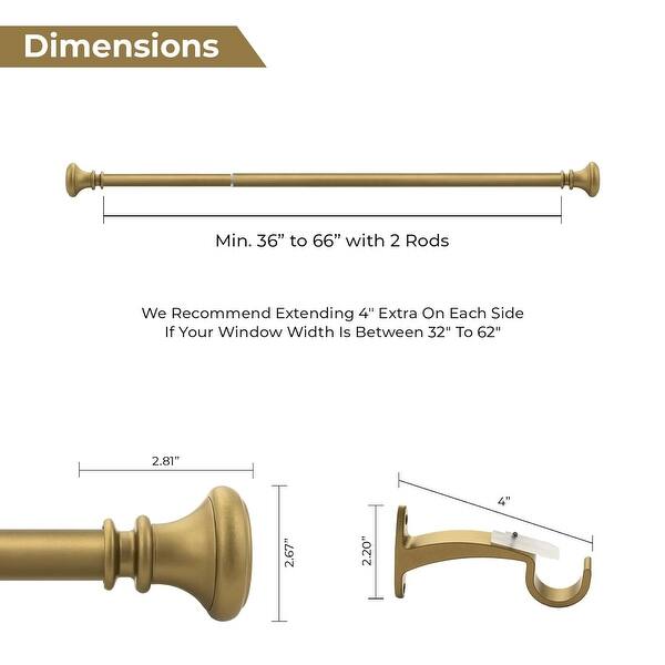 Deco Window Adjustable Curtain Rod 36 to 66 Inches for Doors Metal Pole ...