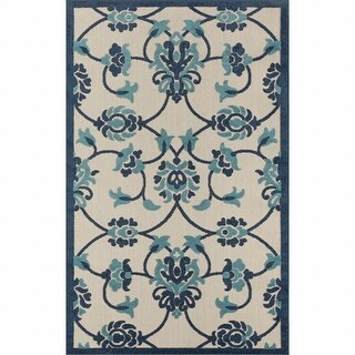 3'6" X 5'6" Blue Floral Non Skid Indoor Outdoor Area Rug - 6' x 7' - On ...