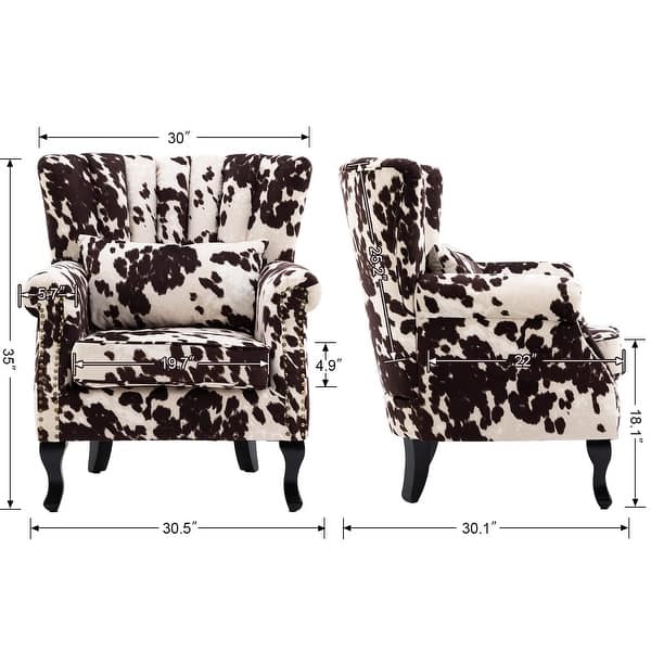 Cow Print Accent Chair Modern Tufted Wingback Armchair Club Chair ...