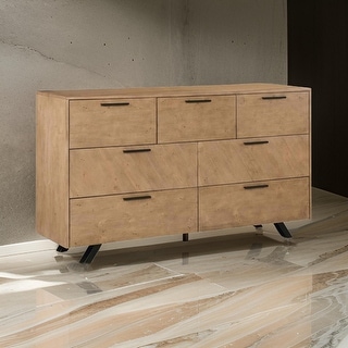 Log 68 Inch 7 Drawer Dresser with Angled Black Legs, Natural Brown ...