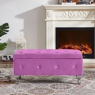 Button Tufted Ottoman Velvet with PU Upholstered Ottoman Flip Top ...