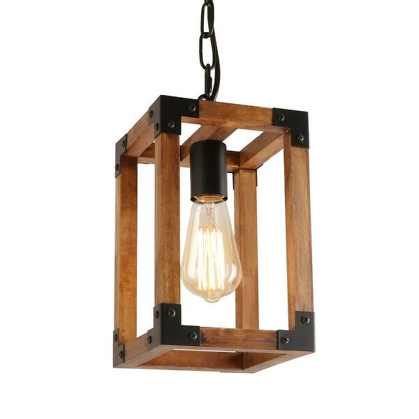 Anmytek Wood Pendant Light Rustic Farmhouse Hanging Light Fixture With