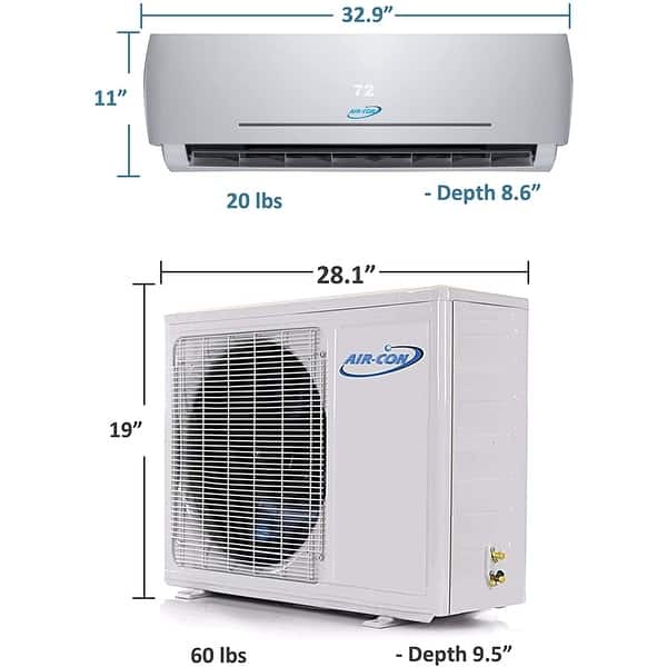 Air-Con Blue Series 3 9000 BTU Ductless Mini Split 230V Air Conditioner ...