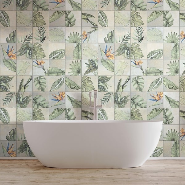 Merola Tile Nusa Botanic Jade 9-3/4" x 9-3/4" Porcelain Floor and Wall ...