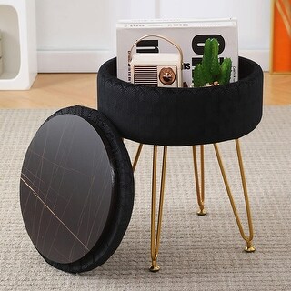 Upholstered Round Storage Multipurpose Dressing Stools Black - Bed Bath ...