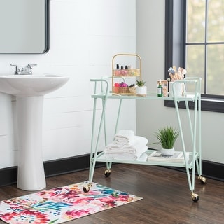 Mirrored Top Two Tier Bar Serving Cart - 32.5" - Mint Blue - Bed Bath ...