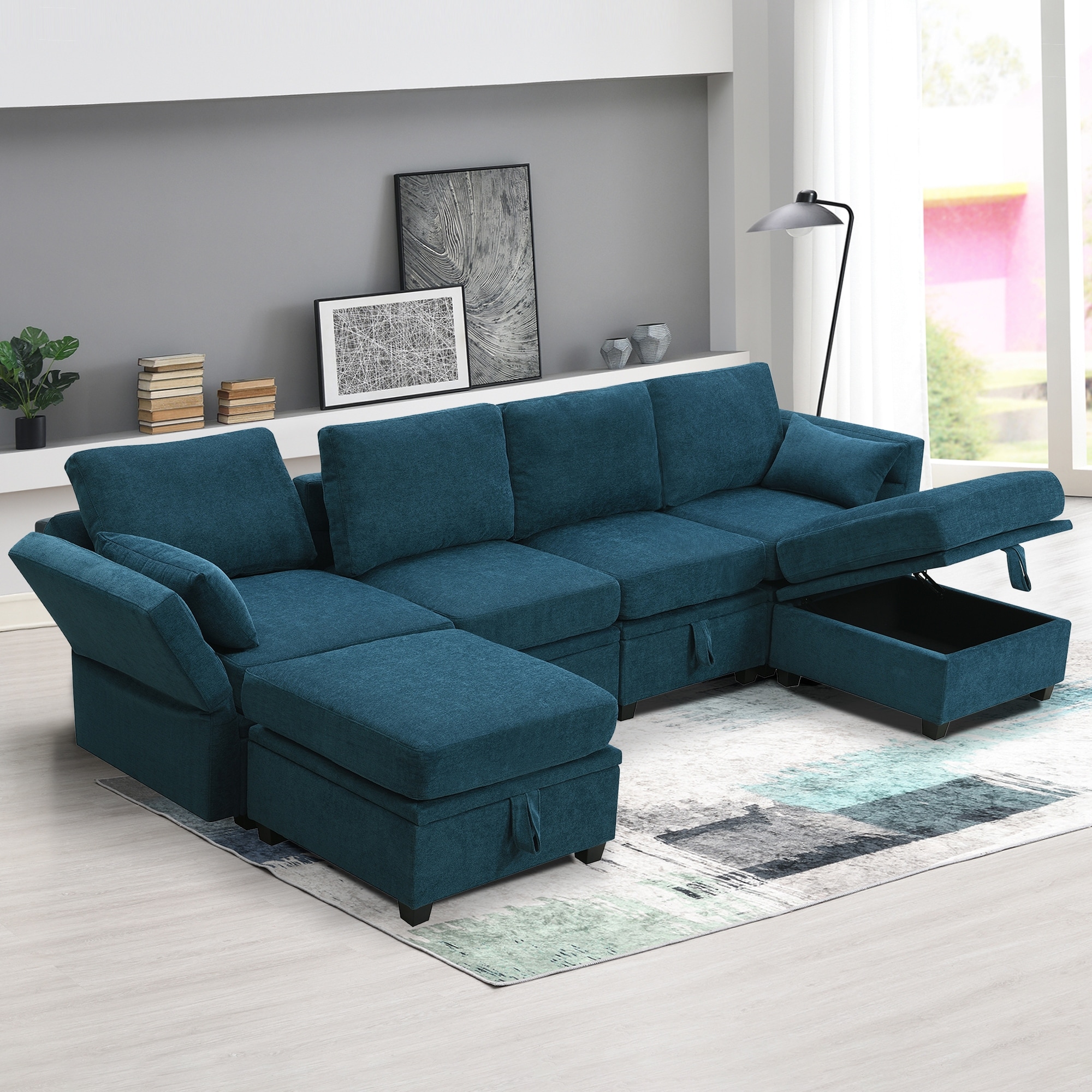 Oversized U-shape Sectional Sofa w/ Ottoman, Livingroom Modular ...