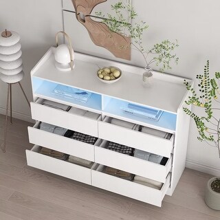 6 Drawer Dresser, White Dresser with LED Lights, Dressers & Chests ...
