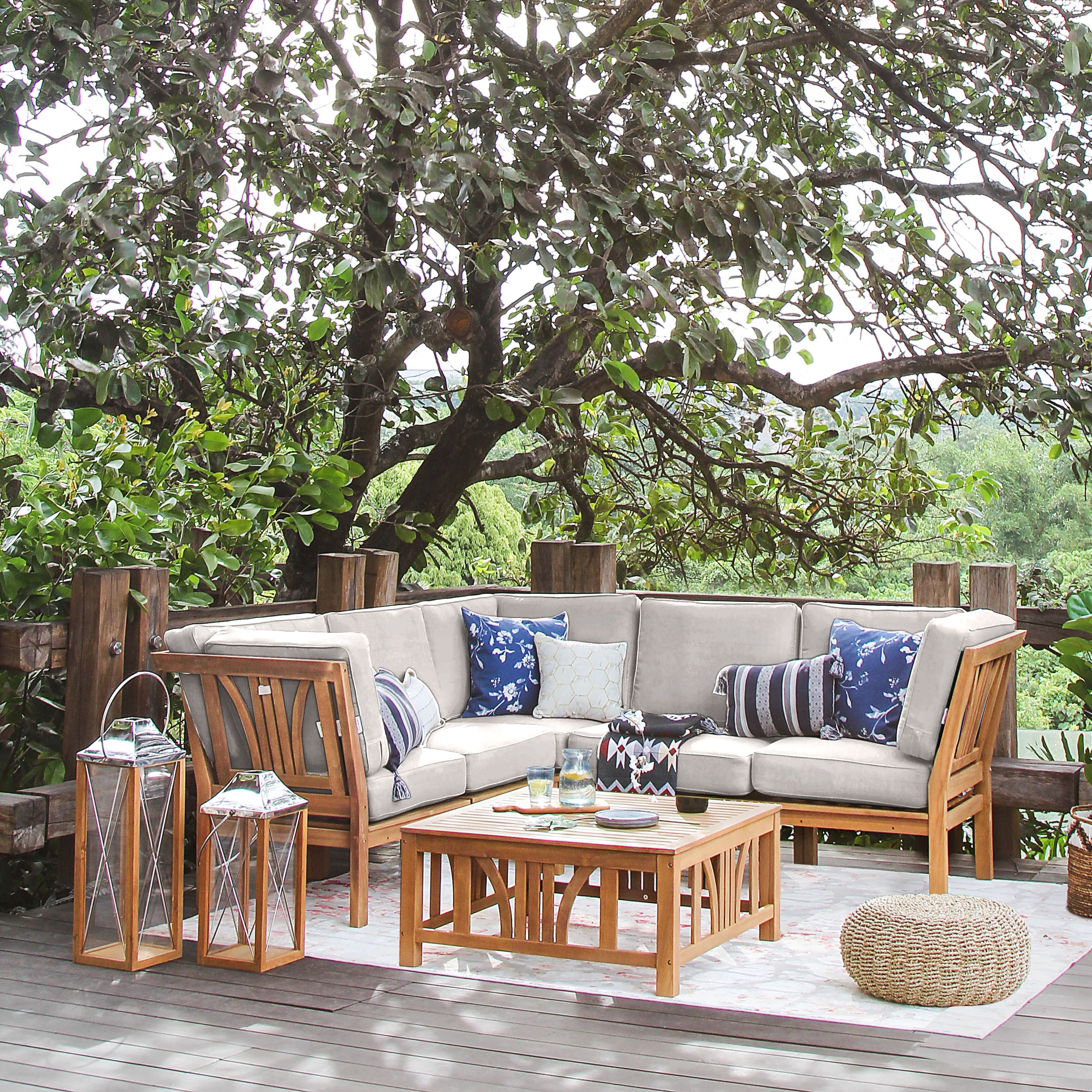Cambridge Casual Lowell 6 piece Teak Patio Sectional Set with Cushion On Sale Bed Bath Beyond 41311024
