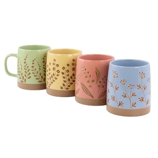 4 Piece 18 Ounce Round Stoneware Mug Set in Assorted Designs and Colors ...