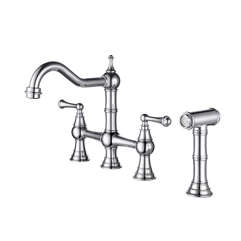 Chrome Dual Handles Kitchen Faucet With Pull-Out Side Spray in - 16.14 ...