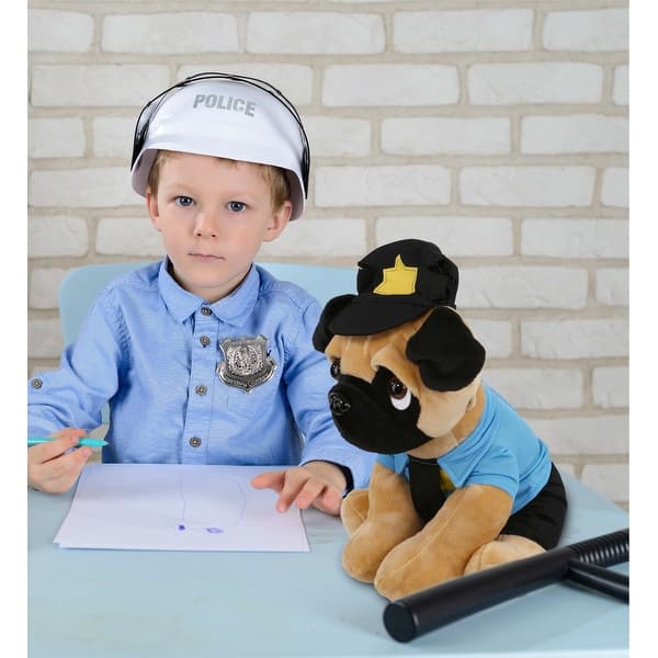 DolliBu Pug Dog Police Officer Plush Toy with Cop Uniform and Cap - 10 ...