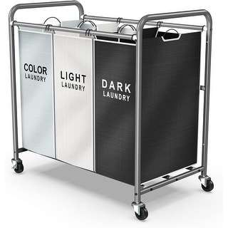 3 Compartment Laundry Hamper with Heavy Duty Rolling Lockable Wheels ...