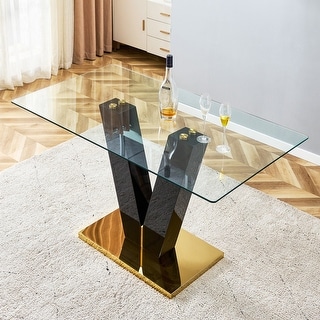 Modern Minimalist Rectangular Glass Dining Table for 6-8 - Transparent ...