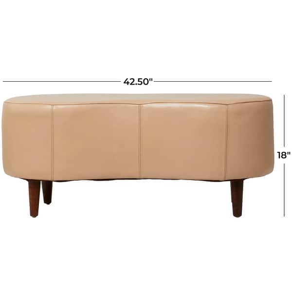 Beige Leather Upholstered Curved Bench with Tapered Wooden Legs - Bed ...