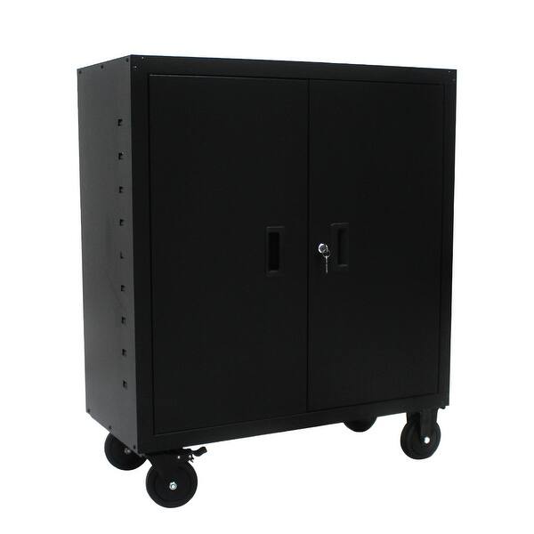 Metal Storage Cabinet with Locking Doors, One Adjustable Shelf, and 4 ...