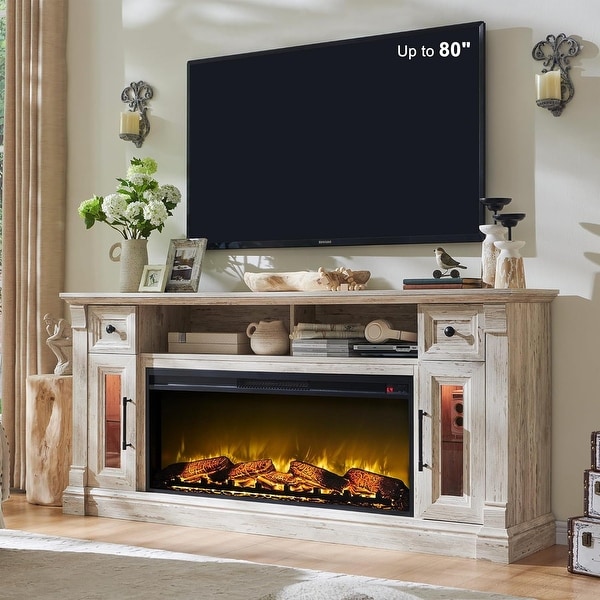 Farmhouse Fireplace TV Stand for 80 Inch TV Entertainment Center On Sale Bed Bath Beyond 41703279