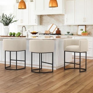 26 in. Counter Height Low Back Bar Stool with Metal Frame Modern Barrel ...