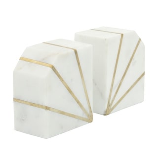 Set of 2 Marble Bookends Contemporary White and Gold Polished ...