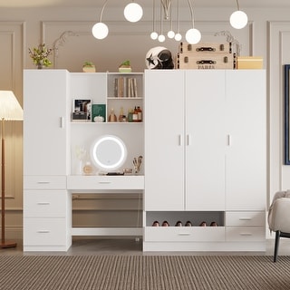 Workspace and Wardrobe Combo Storage Furniture Set with Deluxe Vanity ...