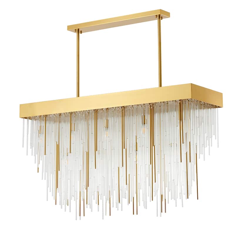14-Light L48" Satin Brass Rectangular Chandelier with Clear Hanging ...