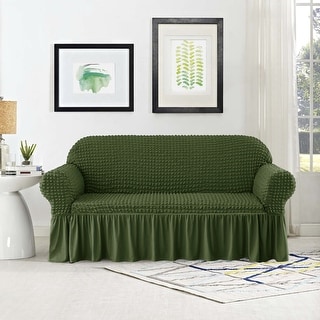 Subrtex 1 Piece Sofa Slipcover Seersucker Skirt Stretch Spandex ...