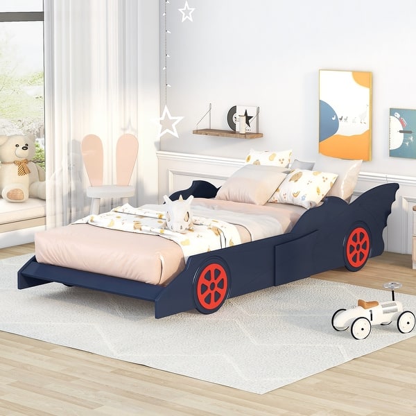 Wooden Twin Size Race Car-Shaped Platform Bed with Wheels - Bed Bath ...