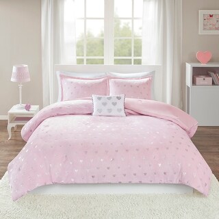 Jenna Metallic Heart Printed Plush Comforter Set by Mi Zone - Bed Bath ...