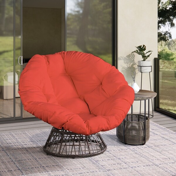 Claborn Dark Brown Swivel Papasan Wicker Outdoor Moon Chair with Beige Orange Cushion by Thy Hom 9 x 12 Bed Bath Beyond 24086107