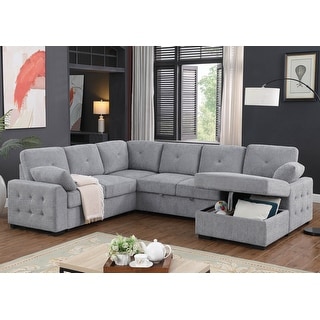 117.5"L-Shaped Chenille Upholstered Corner Sectional Sofa Set with Pull ...