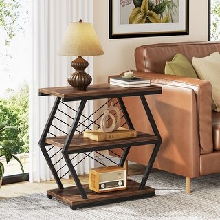 Rectangle End Table, Industrial Side Table with 3 Storage Shelves - Bed ...
