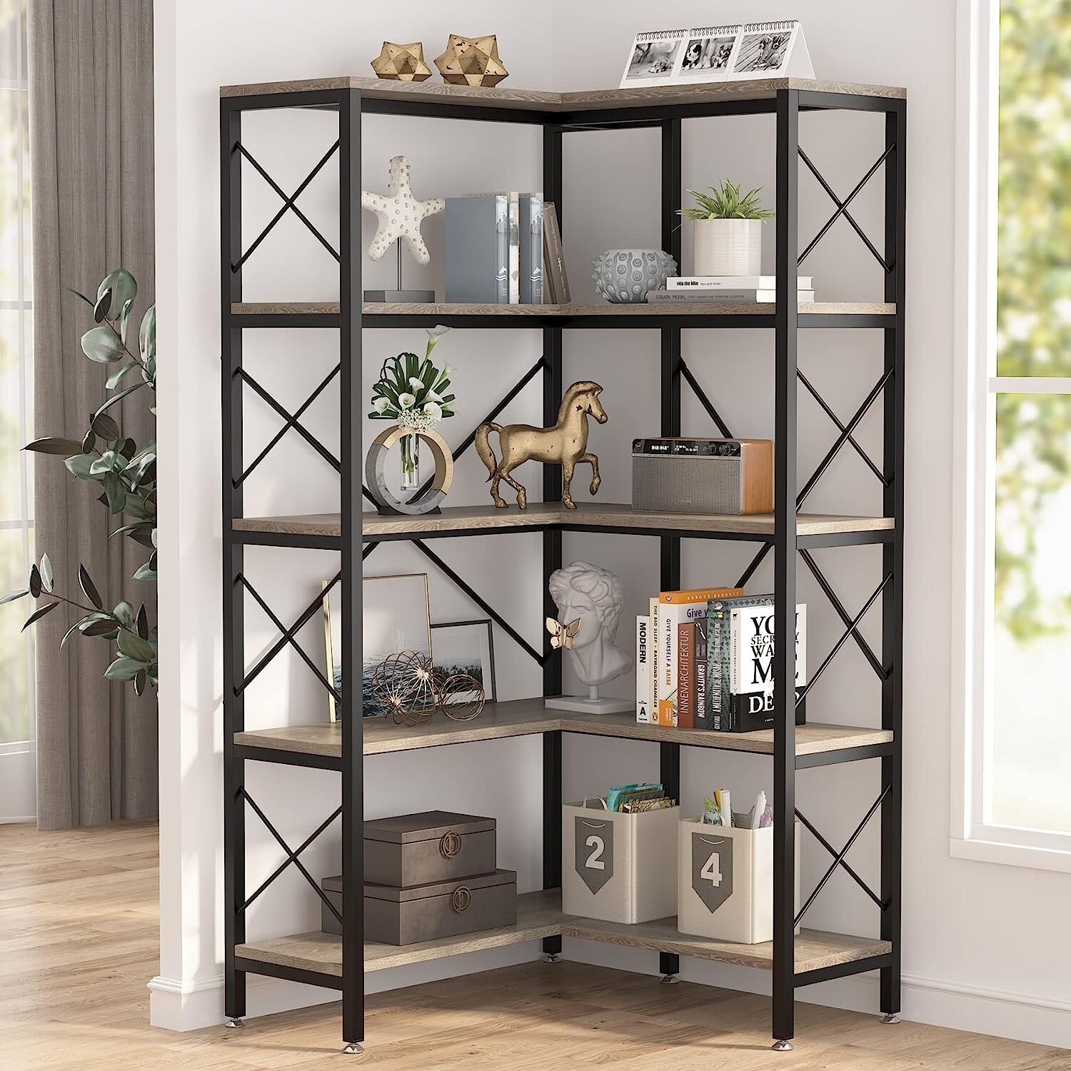 Corner glass bookshelf store