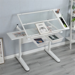 Hand Crank Adjustable Drafting Table with 2 Metal Drawers - Bed Bath ...