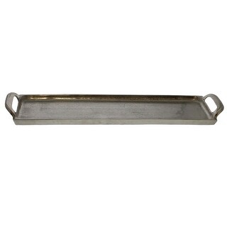 21 Inches Rectangular Metal Tray with Cut Out Handles, Silver - Bed ...