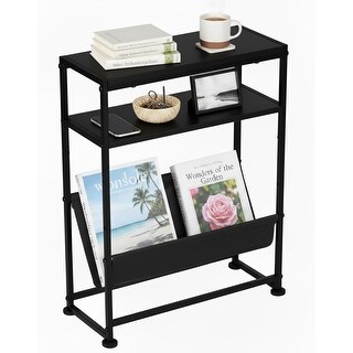 Slim Side Table with Magazine Holder, Space-Saving End Table for Living ...