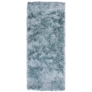 6' Blue And Silver Shag Tufted Handmade Runner Rug - 3'6" - Bed Bath ...