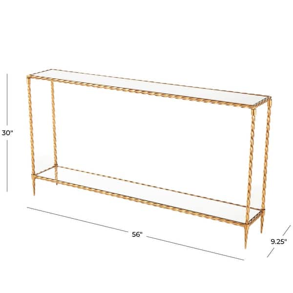 Gold Metal Twisted Rope Inspired 1 Shelf Console Table with Mirrored ...