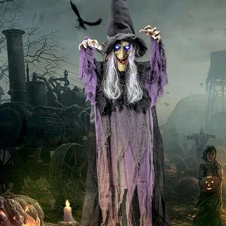 72” Halloween Hanging Flying Witch Animatronic,Light Up Eyes Sound ...