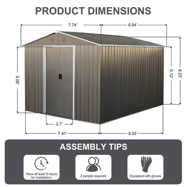 8x10ft Outdoor Storage Shed With Metal Floor Base Metal Shed With ...