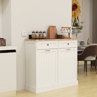Large Storage Kitchen Trash Cabinet with Two Drawers and Hidden Dustbin ...