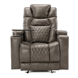 Grey PU Leather Power Recliner with USB Charging Port and Swivel Tray ...