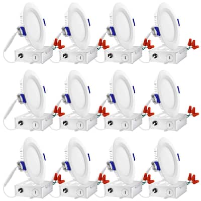 Luxrite 4 Inch Ultra Thin LED Recessed Light with Junction Box, 10W ...
