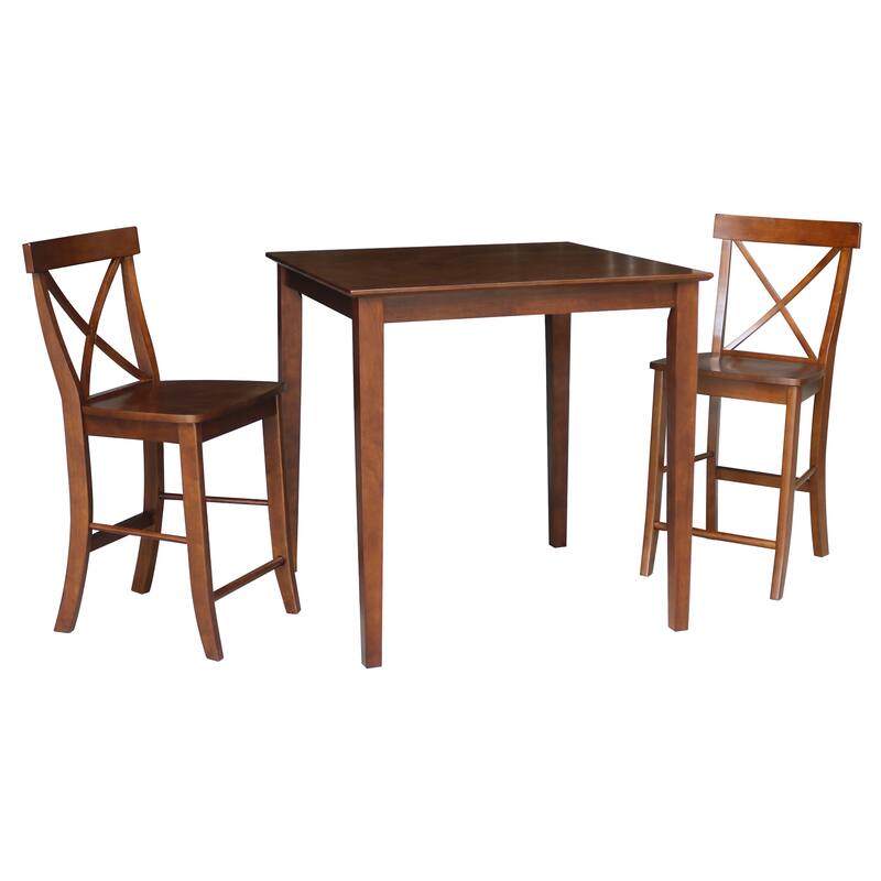 36 x 36 in. Solid Wood Counter Height Dining Table with 2 X-back Stools ...